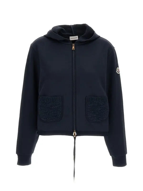 Moncler Zip-up Hoodie With Drawstring Hem - Blu