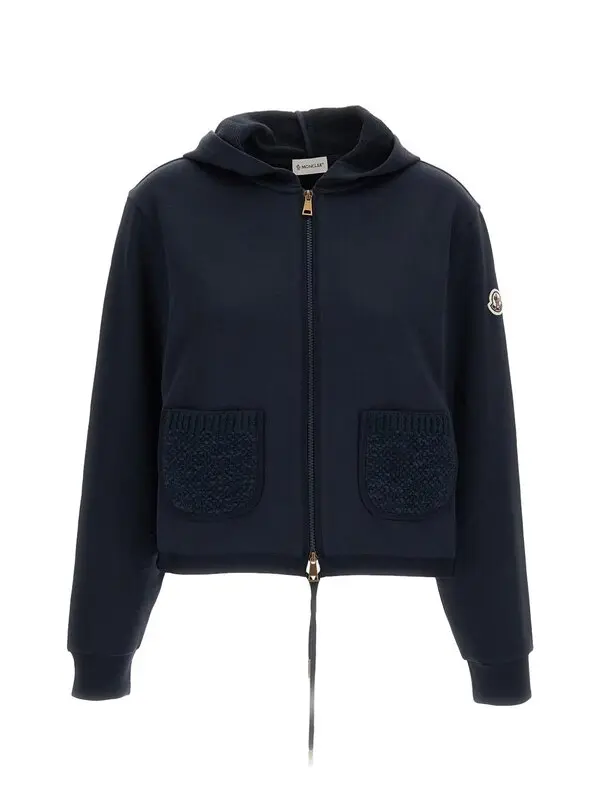 Moncler Zip-up Hoodie With Drawstring Hem - Blue
