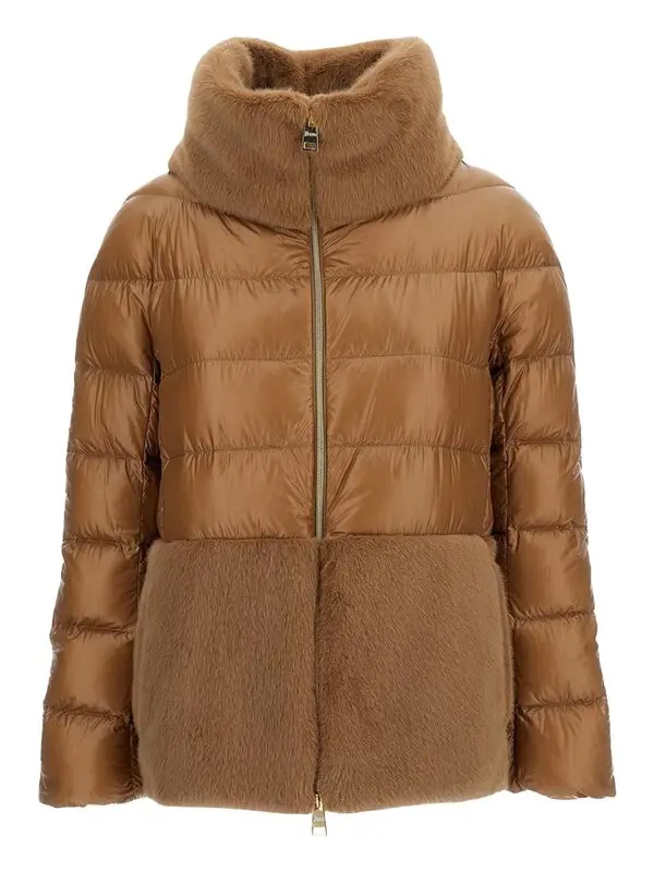 Herno Down Puffer Jacket With Faux Fur - Beige