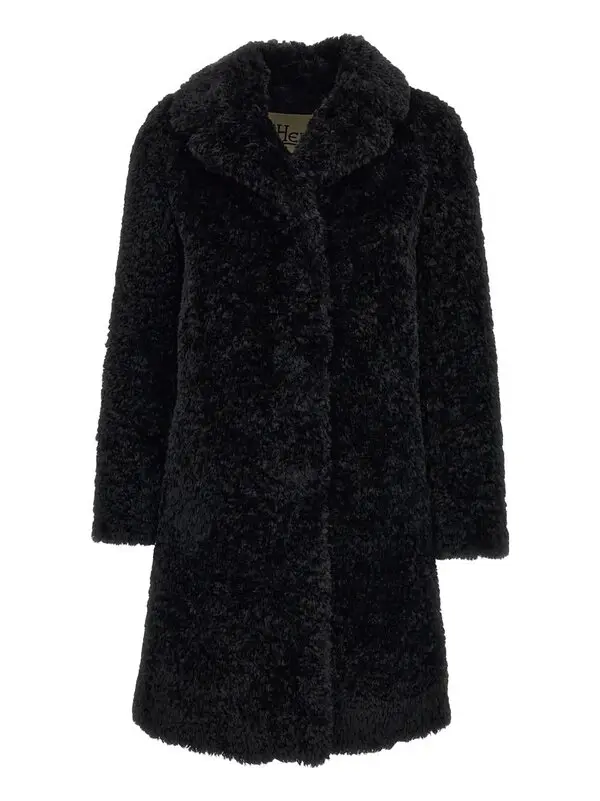 Herno Faux Fur Coat With Classic Lapels - Nero