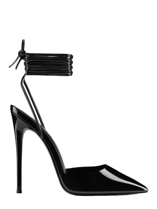 Femme La Luisa Lace-up Stiletto Heels In Glazed Noir - Black