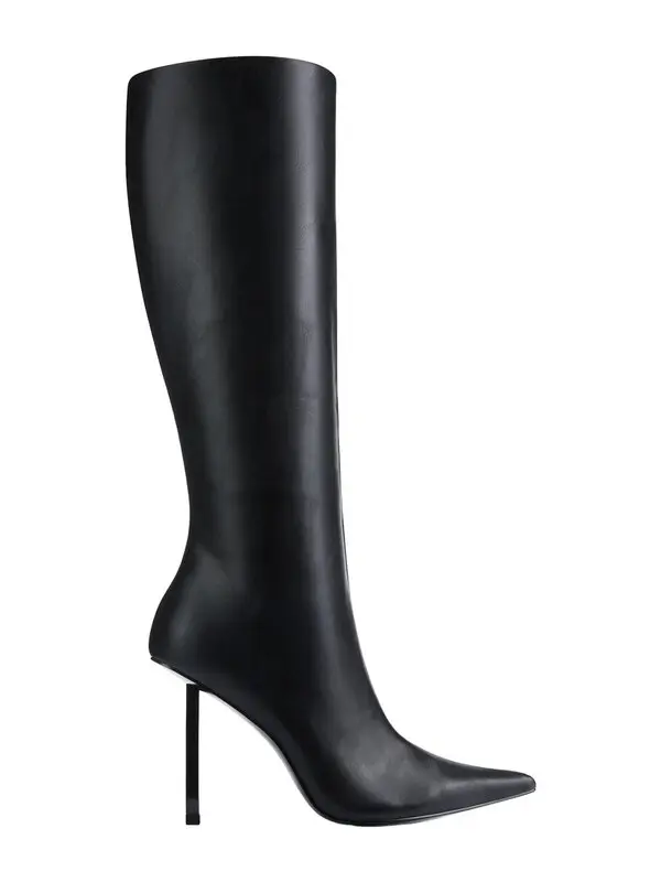 Femme La Knee-high Stiletto Boots With Pointed Toe And Metal Heel - Black