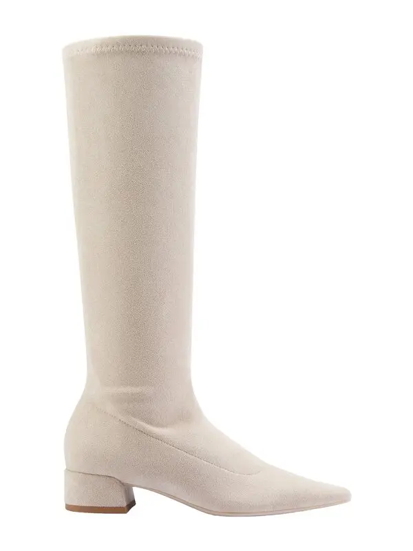 Femme La Park Ave. Suede Pointed Toe Zip Up Boots - Nude