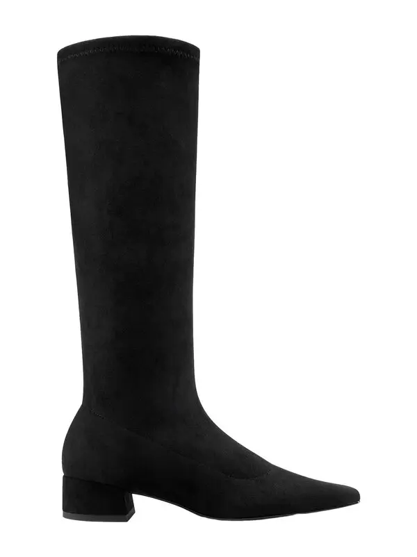 Femme La Park Ave. Boot Knee High Suede Zip Up - Black