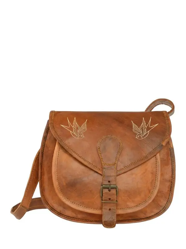VIDA VIDA Swallow Design Vintage Leather Saddle Bag - Brown