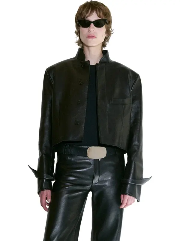 DARKPARK Maxime Cropped Leather Blazer - Black