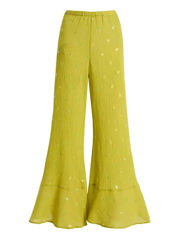 BOTEH Solene Sequined Wide-leg Pants - Lime Green