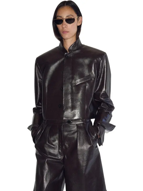 DARKPARK Maxime Cropped Leather Blazer - Brown