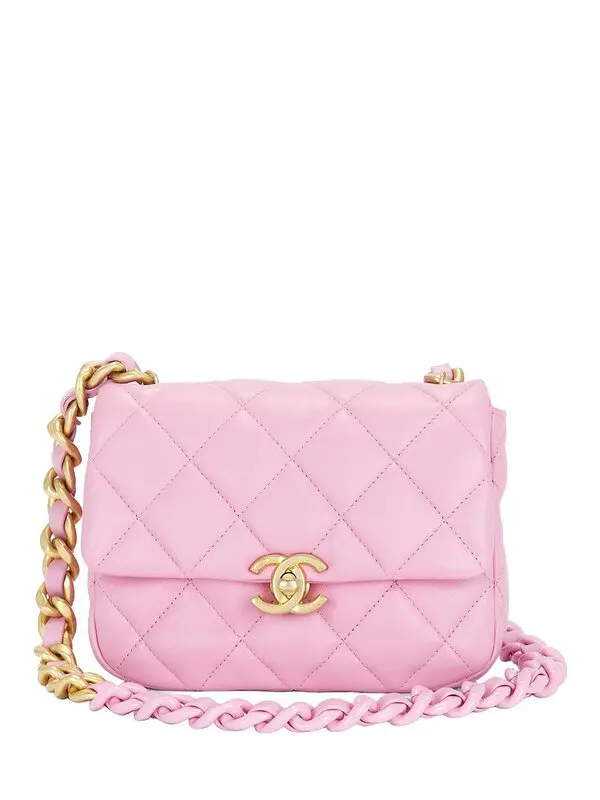 Chanel Lambskin Mini Lacquered Chain Flap Bag - Pink