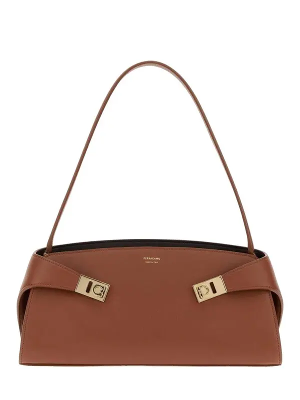 FERRAGAMO Salvatore Caramel Leather Hug Shoulder Bag - Brown