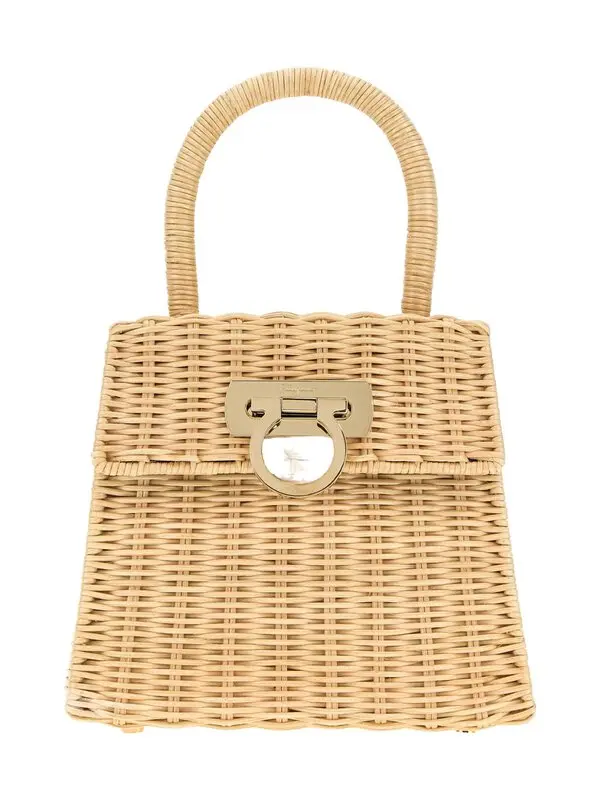 FERRAGAMO Salvatore Raffia Handbag - Brown