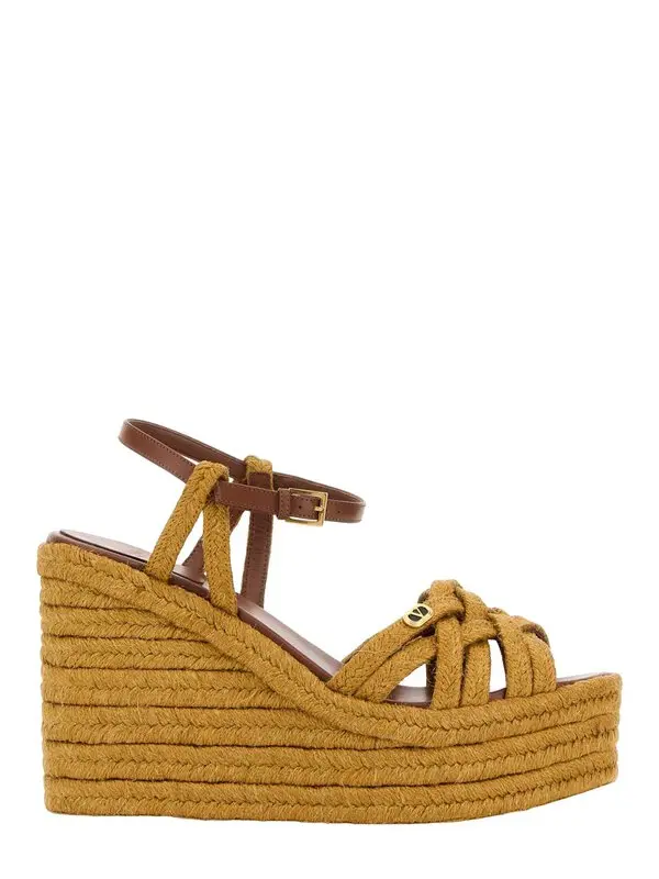 Valentino Garavani Raffia Vlogo Signature Wedge Espadrilles - Yellow