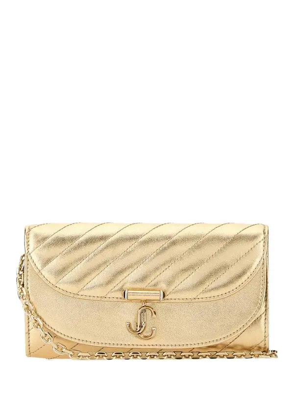 JIMMY CHOO Quilted Leather Clutch With Chain Strap - Gold