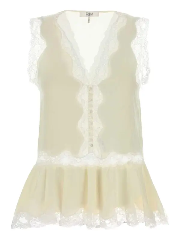 Chloé Ivory Crepe Top - White