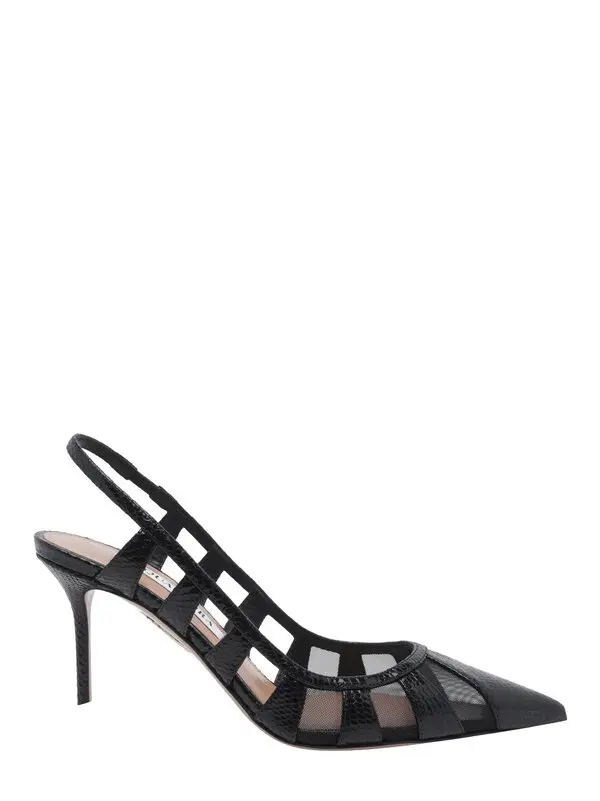 AQUAZZURA Python Print Transparent Effect Leather Slingback Heels - Black
