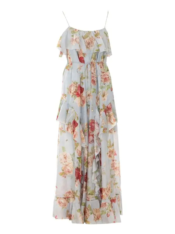 Zimmermann Roselight Floral Print Silk Maxi Dress - Blue