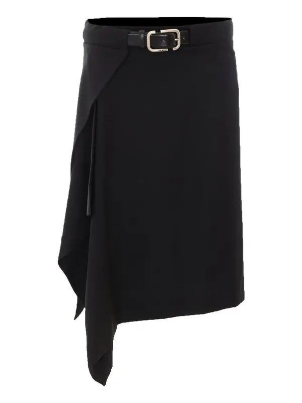 Attico Belted Asymmetrical Midi Skirt - Black