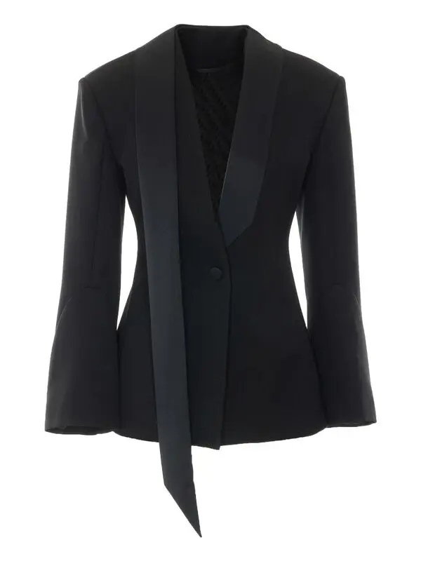 Attico Oversized Ribbon Shawl Lapel Blazer - Black