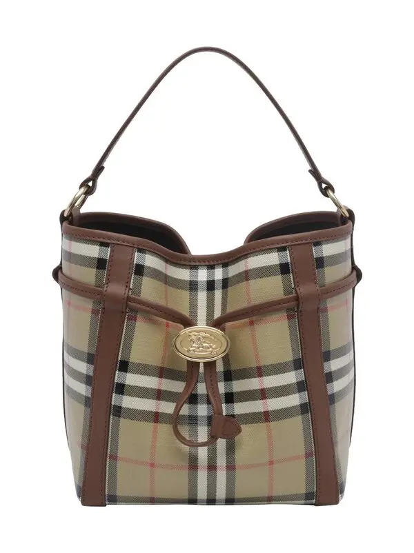 Burberry Check Print Coated Cotton Bucket Bag - Cream