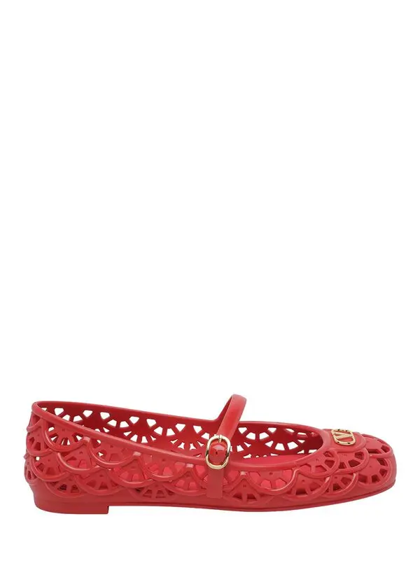 Valentino Garavani Scallops Motif Ondette Flats - Red