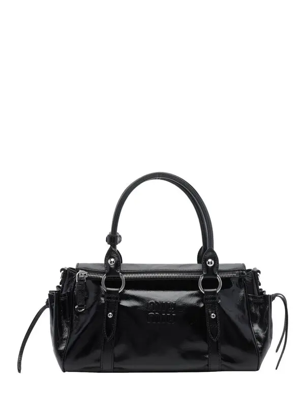Miu Miu Calf Leather Shiny Finish Shoulder Bag - Black