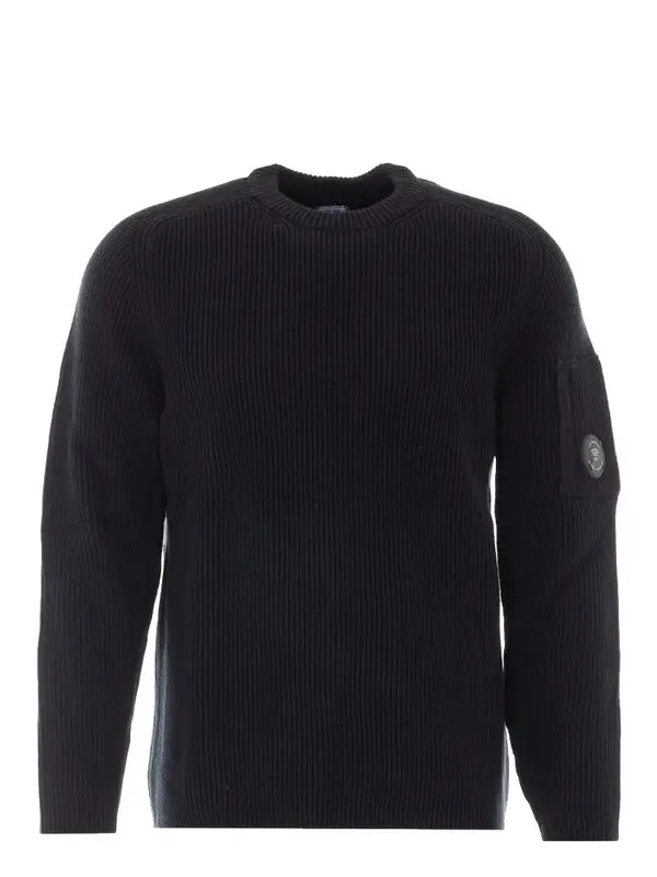 C.P. COMPANY Full Rib Cotton Lens Crew Neck Sweater - Black