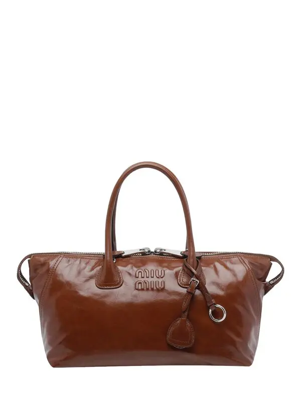 Miu Miu Shiny Finish Calf Leather Shoulder Bag - Brown