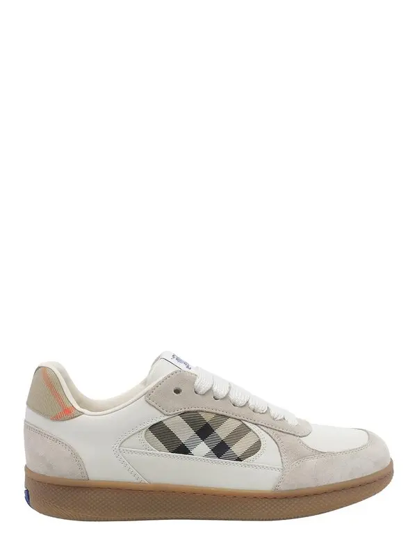 Burberry Terrace Check Leather And Suede Sneakers - Cream