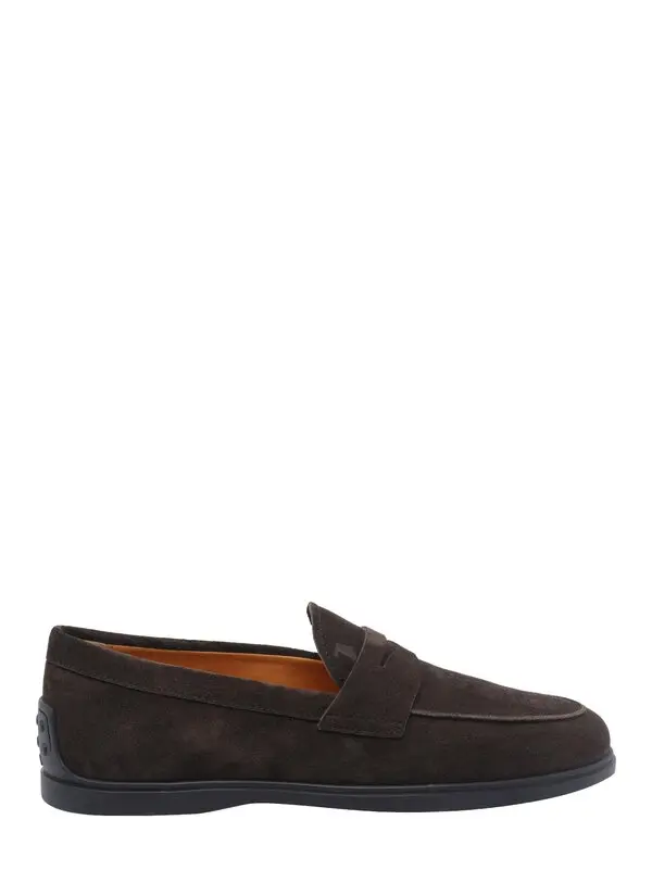TOD'S Suede Loafers With Logo Detailing - Brown