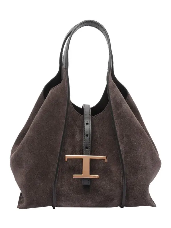TOD'S Suede T Timeless Shopping Bag - Brown