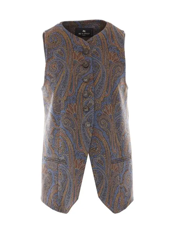 Etro Jacquard Cotton Blend Vest With Paisley Pattern - Multicolor