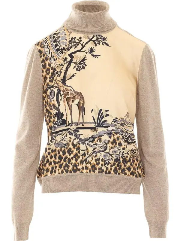 Etro Multicolor Print Turtleneck Sweater - Cream