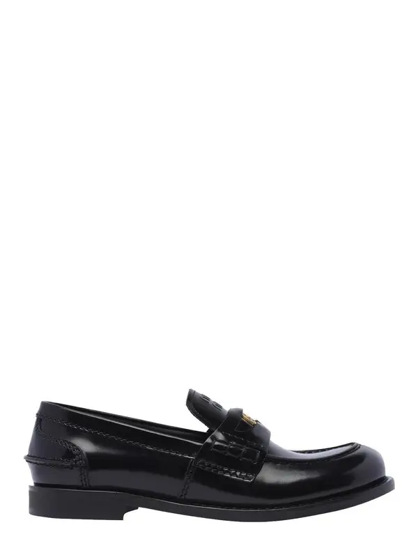 Miu Miu Calf Leather Logo Loafers - Black
