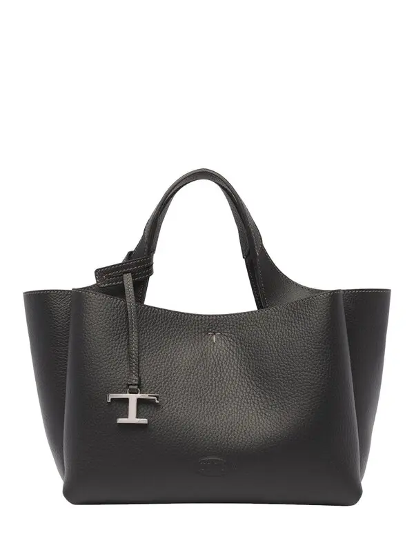 TOD'S Mini Leather Handbag With T Timeless Charm - Black