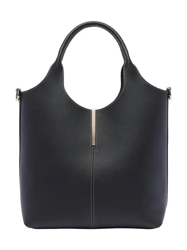 TOD'S Calf Leather Tote Bag With Decorative Stitching - Black