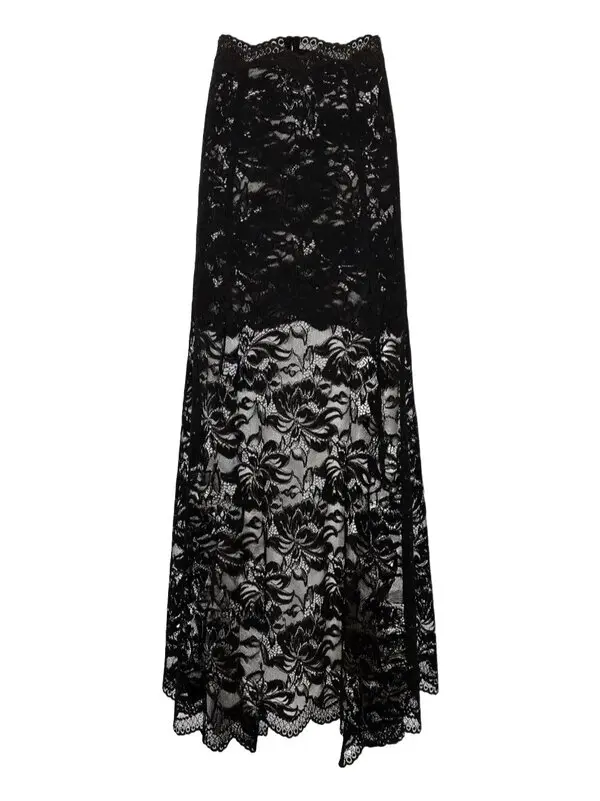 Rabanne Asymmetric Hem Laced Maxi Skirt - Black