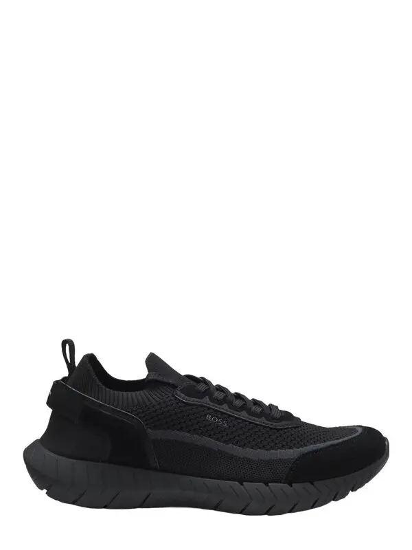 Hugo Boss Lace-up Suede Knit Sock Trainers - Black