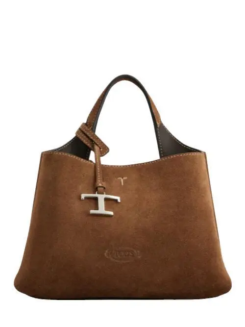 TOD'S Micro T-stitch Suede Tote Bag - Brown
