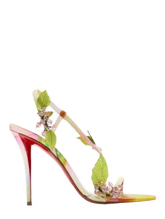 CHRISTIAN LOUBOUTIN Stiletto Heeled Sandals With Floral Embellishments - Nude