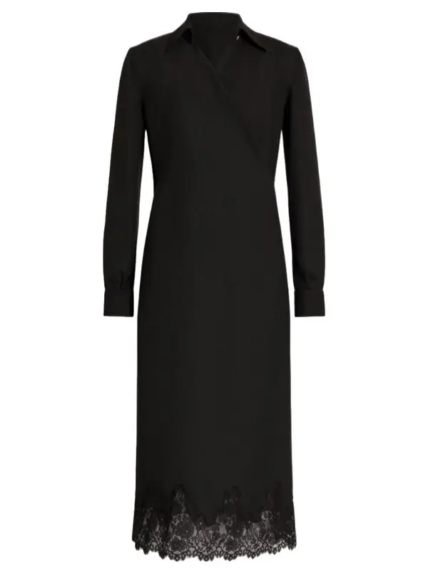 Alberta Ferretti Crepe Midi Dress With Lace Trim - Black