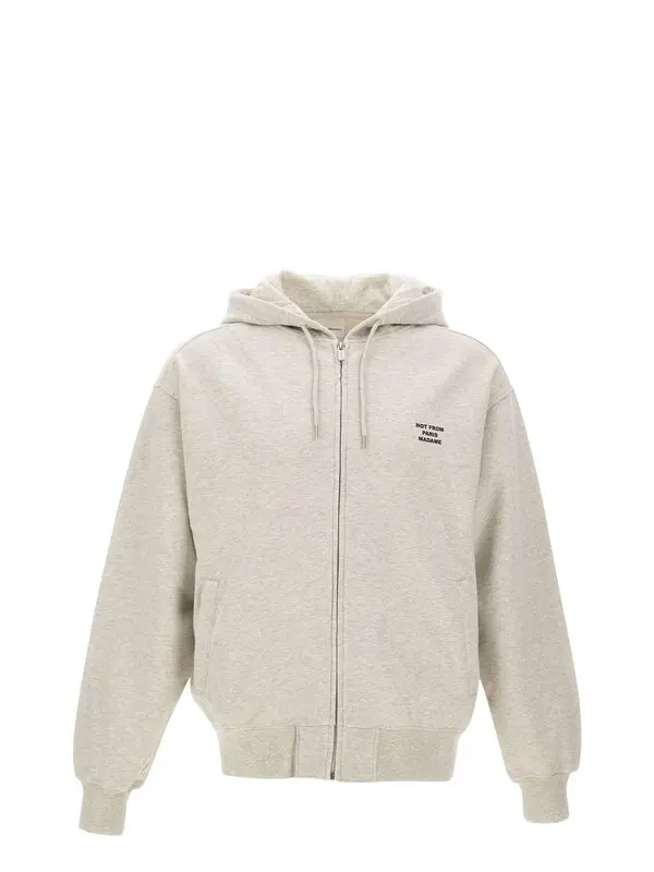 Drole De Monsieur Slogan Zip Hoodie - Grey