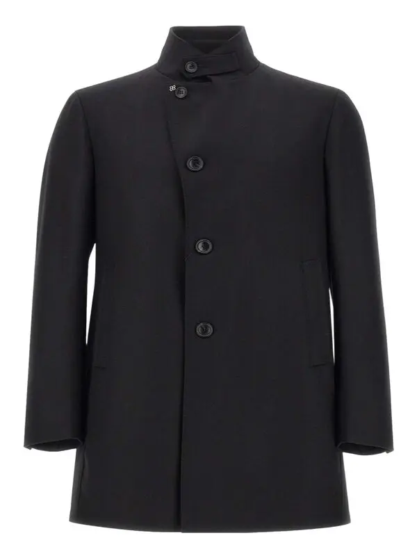 Tagliatore Long-sleeve Jacket With Stand Collar - Black