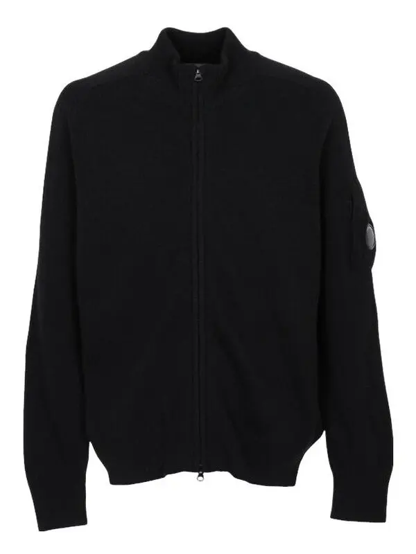 C.P. COMPANY Zip-up Ribbed Cardigan - Black