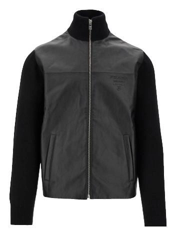 Prada Long-sleeved Casual Jacket With Logo And Stand Collar - Black