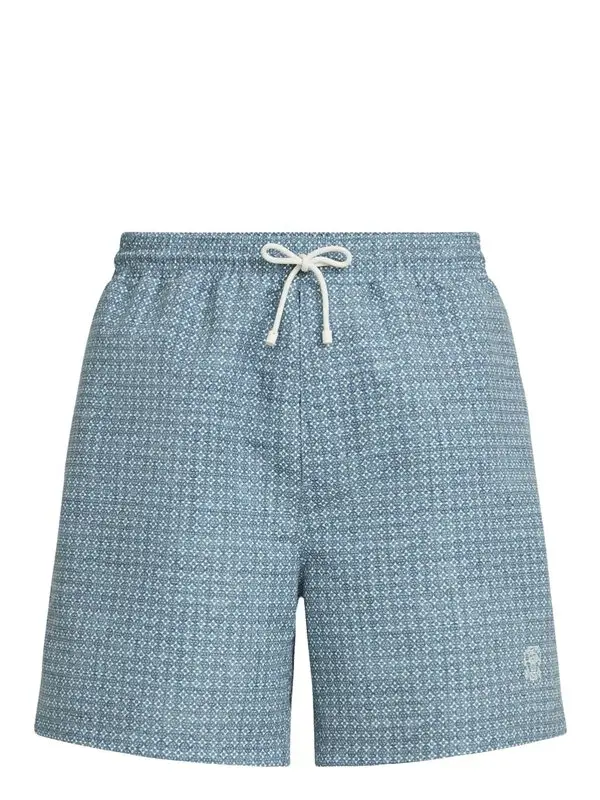 Brunello Cucinelli Printed Drawstring Swim Shorts - Blue