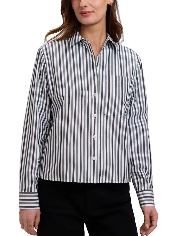Foxcroft Jodie Striped Cotton Button-up Shirt - Olive Green/multi