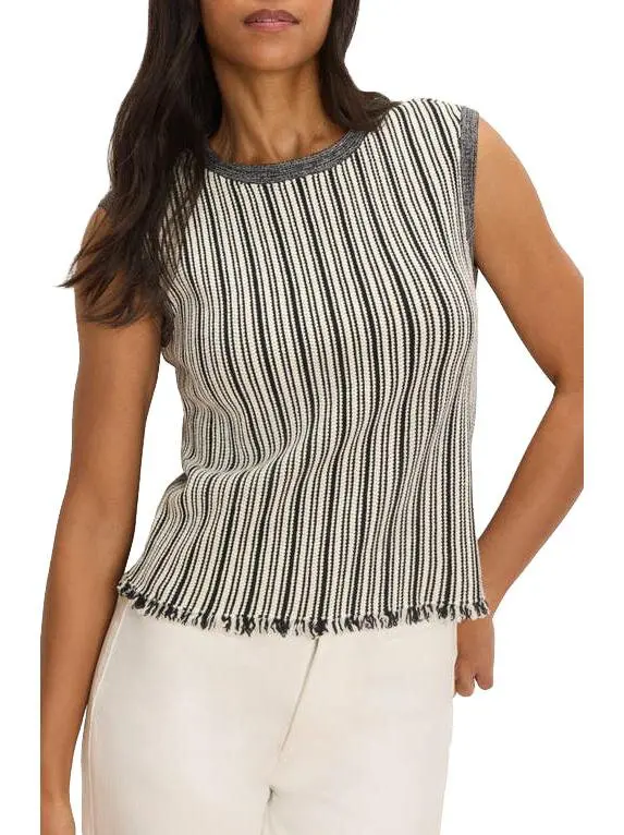 NIC+ZOE Striped Fringe Trim Sweater Tank - Black Multi