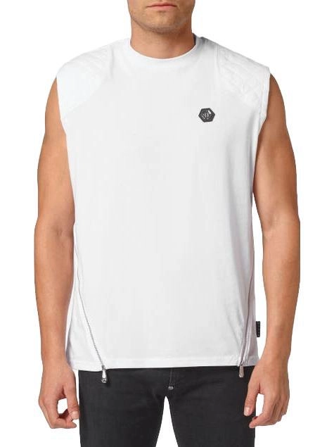 Philipp Plein Sleeveless T-shirt Round Neck Hexagon - White