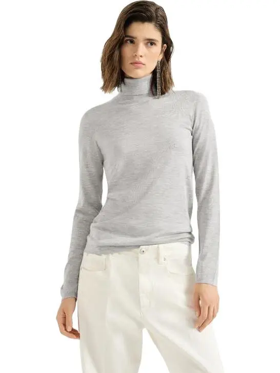 Brunello Cucinelli Cashmere And Silk Lightweight Turtleneck Sweater - Light Grey