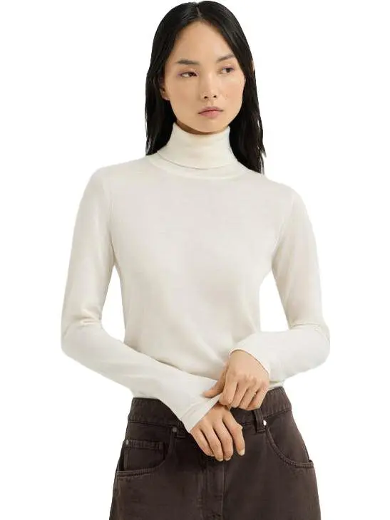 Brunello Cucinelli Cashmere And Silk Lightweight Turtleneck Sweater - White